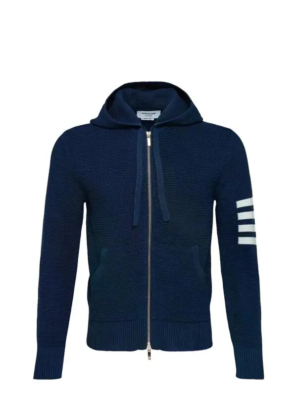 Thom Browne 4-bar Textured-stitch Zip-up Hoodie - Blue