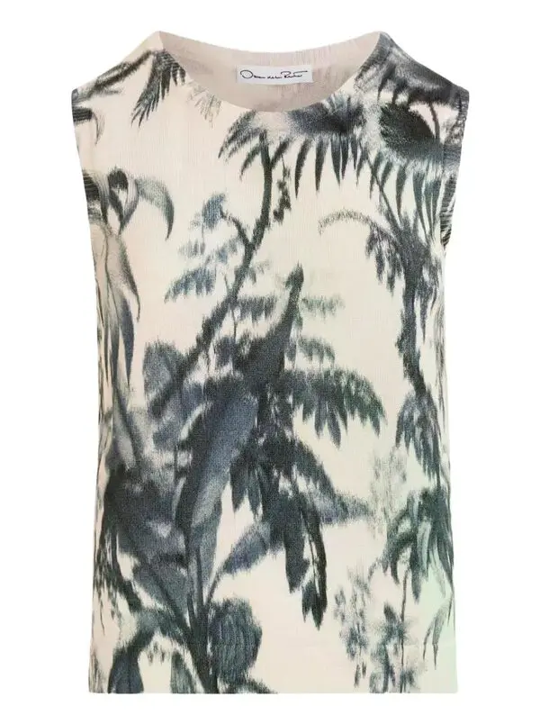 Oscar De La Renta Chiné Palm Leaves Tank Top - Neutrals