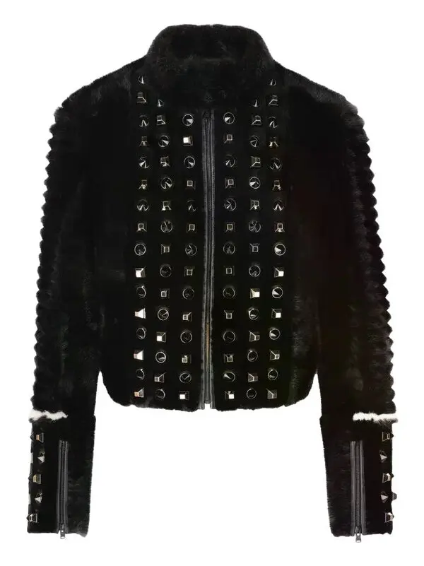Fendi Stud-embellished Faux-fur Coat - Black