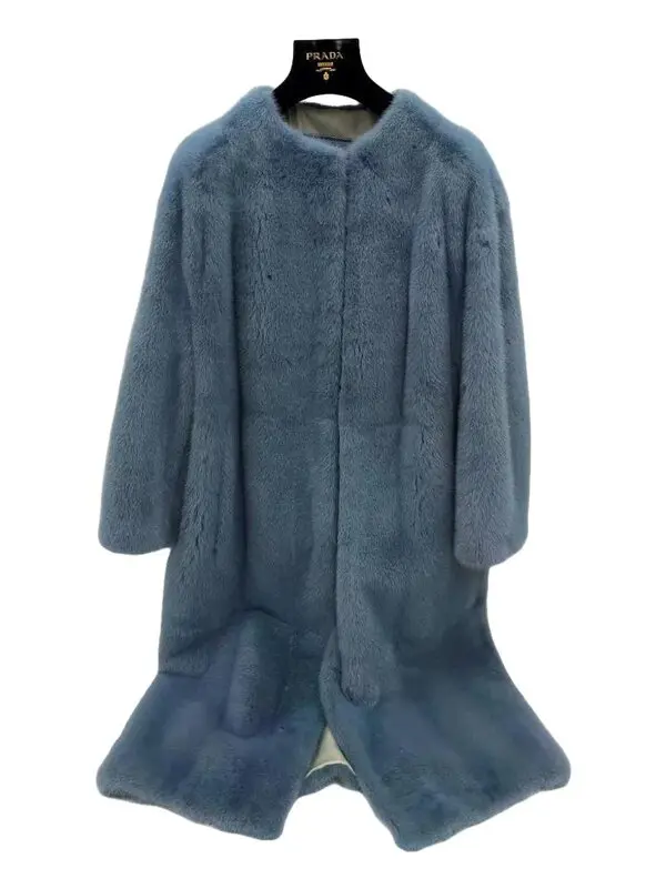 Prada Faux-fur Collarless Coat - Blue
