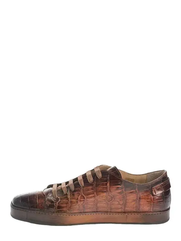 Santoni Crocodile-effect Lace-up Sneakers - Brown