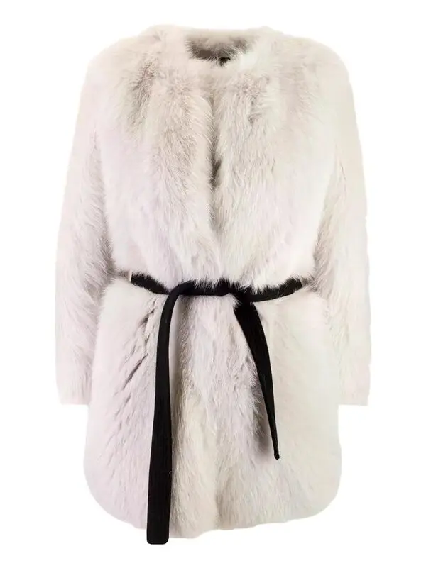 BLANCHA Belted Faux-fur Jacket - White
