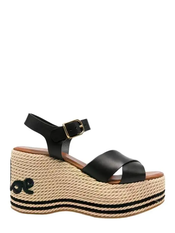 Chloé Logo-embroidered Platform-heel Sandals - Black