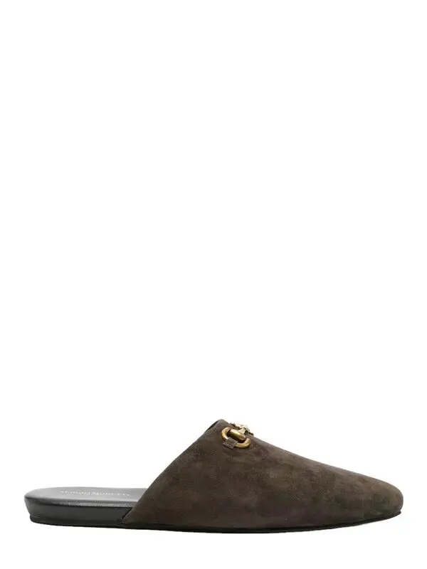 SERGIO MORETTI FIRENZE Suede Flat Mules - Brown