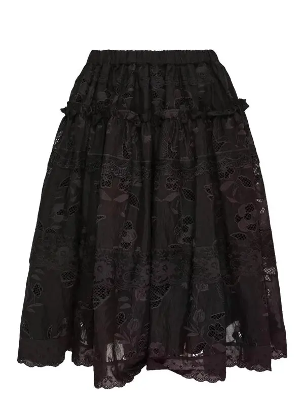 CAROLINE HU Embroidered Ruched A-line Skirt - Black
