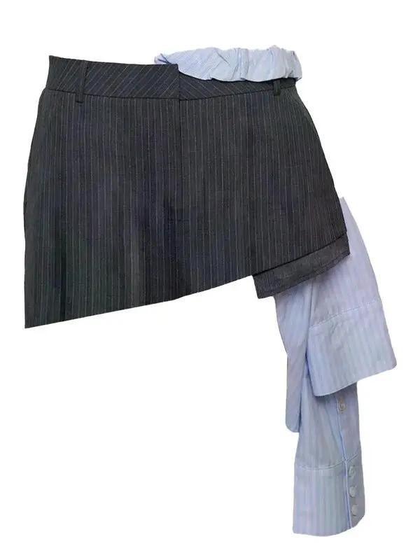 GRACE ELWOOD Pinstripe Skirt With Shirt-sleeve Attachment - Grey