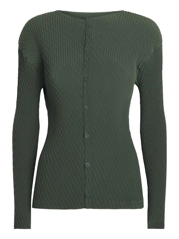 Issey Miyake Rhombus Pleats Cardigan - Green