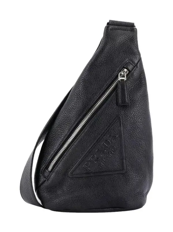 Prada Triangle Logo Sling Bag Leather Backpack - Black