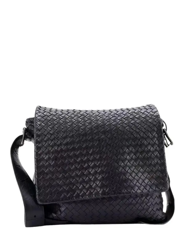 Bottega Veneta Square Flap Messenger Bag Intrecciato Nappa Medium - Black