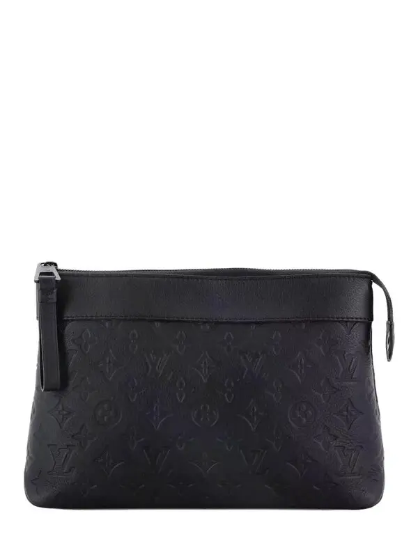 LOUIS VUITTON Pochette Voyage Souple Monogram Shadow Leather Clutch - Black