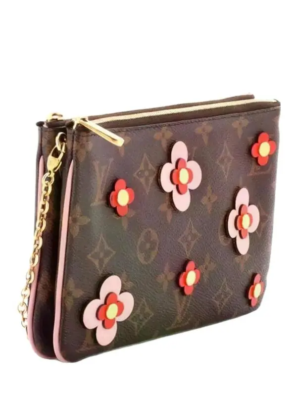 LOUIS VUITTON Double Zip Pochette Limited Edition Blooming Flowers Monogram Canvas - Brown