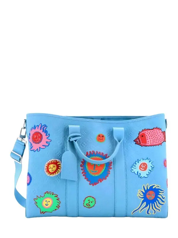 LOUIS VUITTON Yayoi Kusama Faces Monogram Taurillon Leather Weekend Tote Bag - Blue