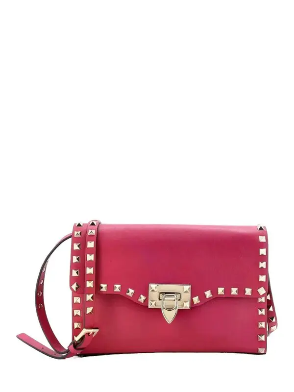 Valentino Garavani Rockstud Flip Lock Flap Bag Leather Medium Crossbody Bag - Pink