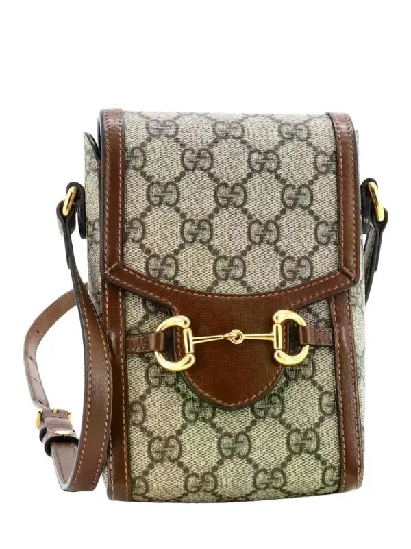 Gucci Horsebit 1955 Gg Coated Canvas And Leather Mini Crossbody Bag - Brown