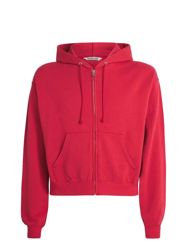 Auralee Cotton-wool-silk Zip-up Hoodie - Red