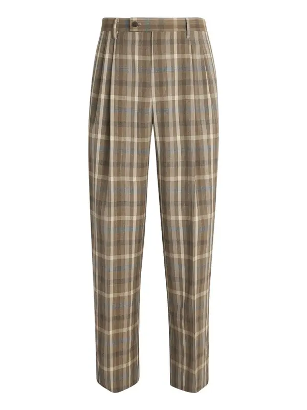 Auralee Wool Check Pleated Wide-leg Trousers - Brown
