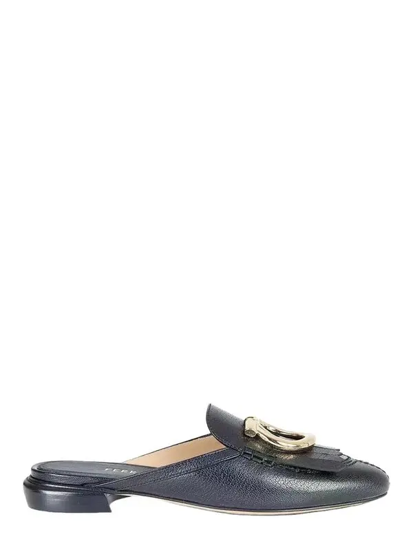 FERRAGAMO Gancini Fringed Mules - Black