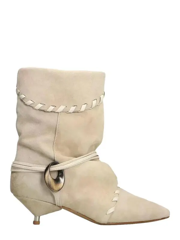 GISEL MOIRE Ariel Whipstitch-trim Wrap-around Ankle Boots - Neutrals