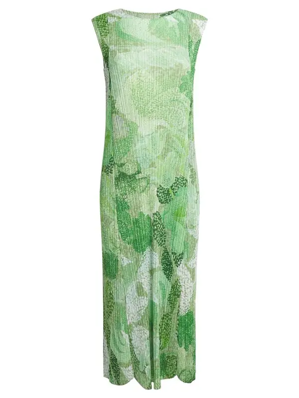 Issey Miyake Pleated Foggy Forest Midi Dress - Green