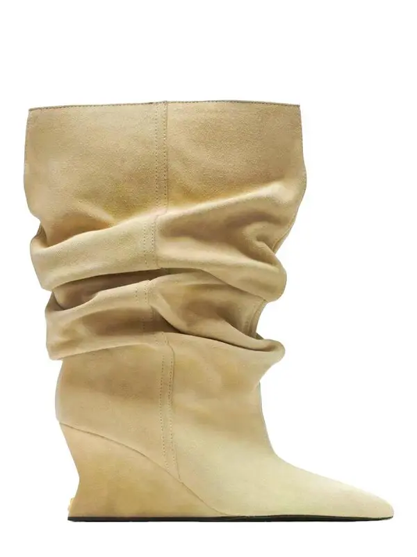 Balmain Draped Suede Wedge Ankle Boots - Neutrals