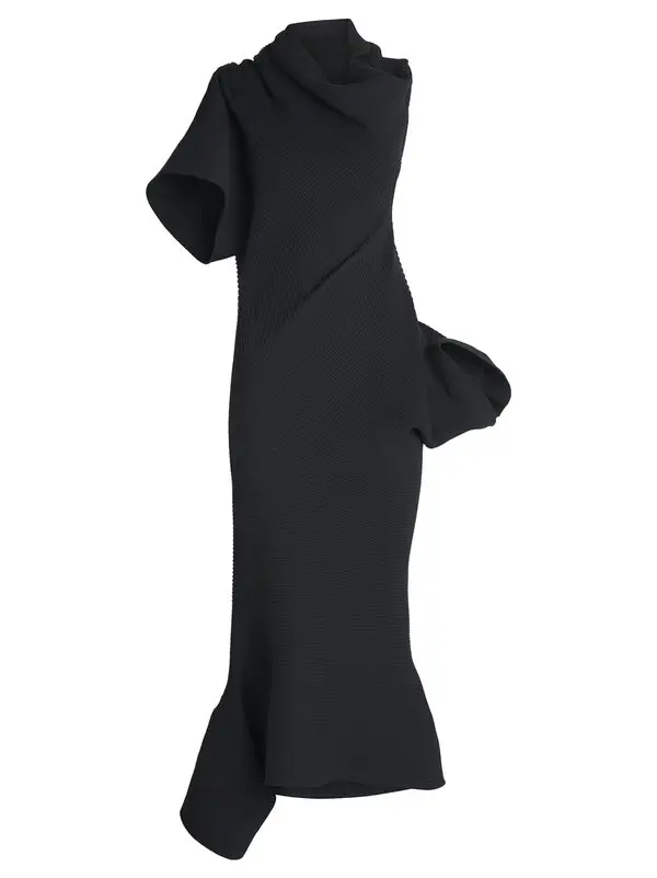 Issey Miyake Asymmetric Life Form Midi Dress - Black