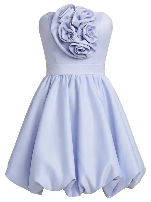 Mac Duggal Strapless Mini Dress With 3d Flowers - Blue