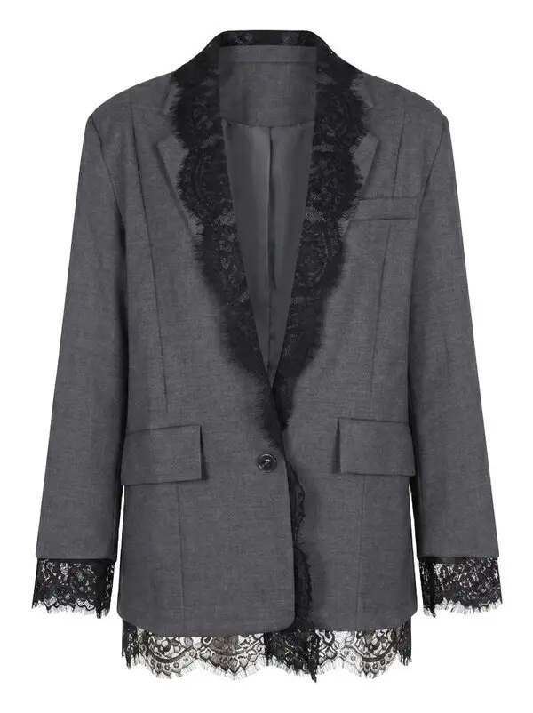 MODENAIRE Tailored Blazer With Lace Trim - Black