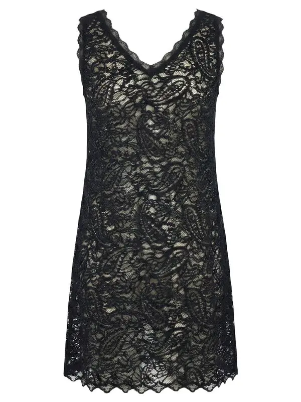MODENAIRE Scalloped Lace Mini Dress - Black