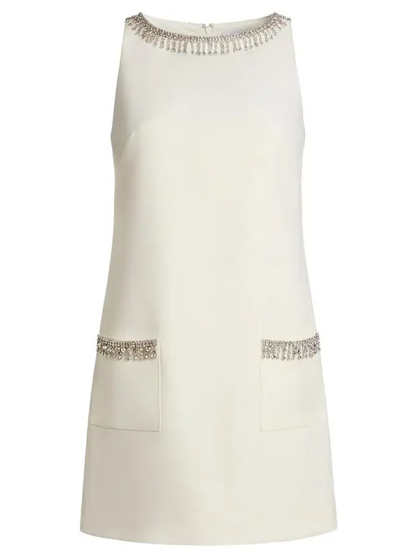 Mac Duggal Sleeveless Rhinestone Trim Mini Dress - White