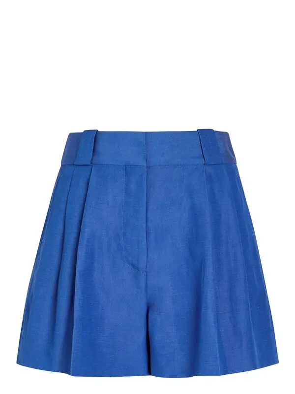 BLAZÉ MILANO Selle Pleated Silk And Linen-blend Shorts - Blue