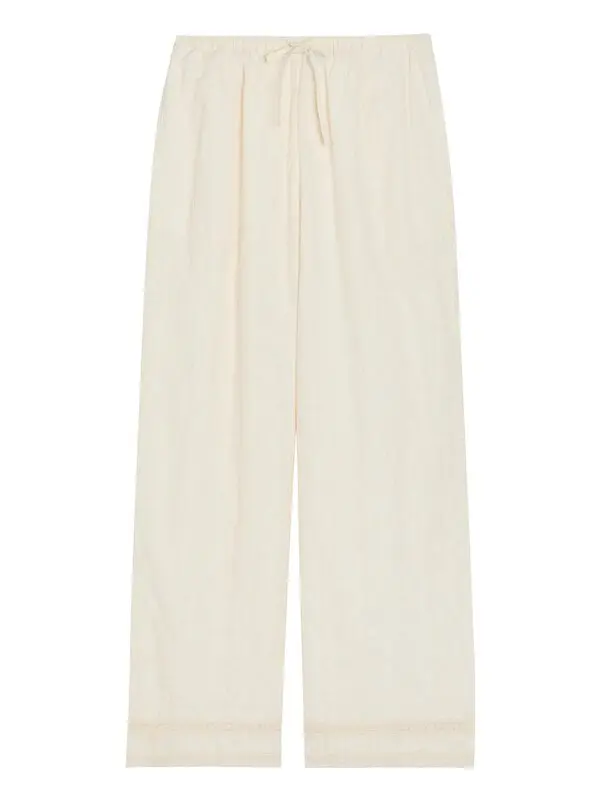 SOLAQUA Giulia Embroidered Wide-leg Trousers - Ivory