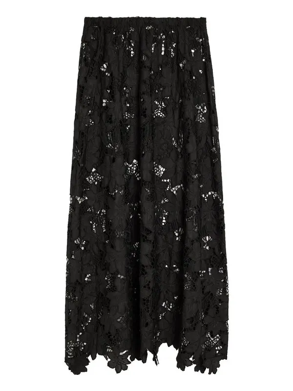 SOLAQUA Margaux Embroidered Guipure-lace Maxi Skirt - Black