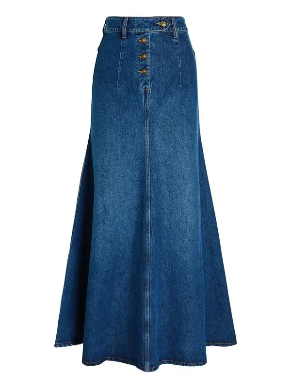 A.W.A.K.E. Mode Cut-out Flared Denim Midi Skirt - Blue