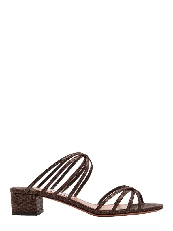 AQUAZZURA Tell Me 35 Raffia Mules - Brown