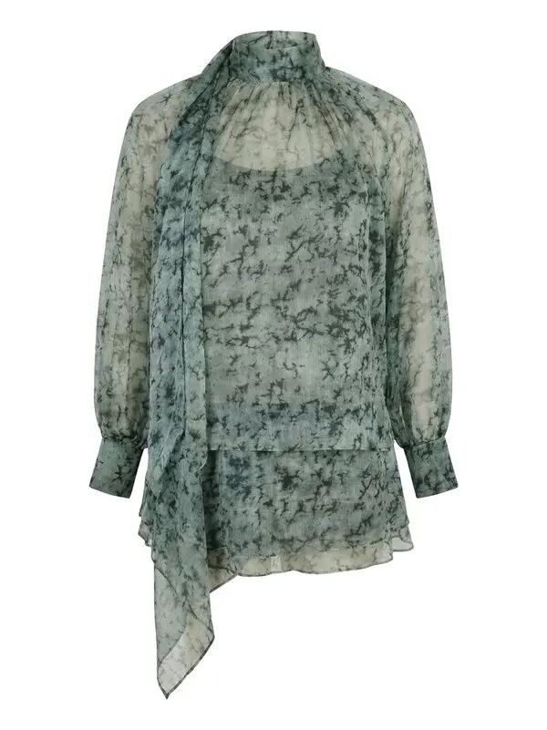 MODENAIRE Printed Blouse And Asymmetric Skirt Set - Green