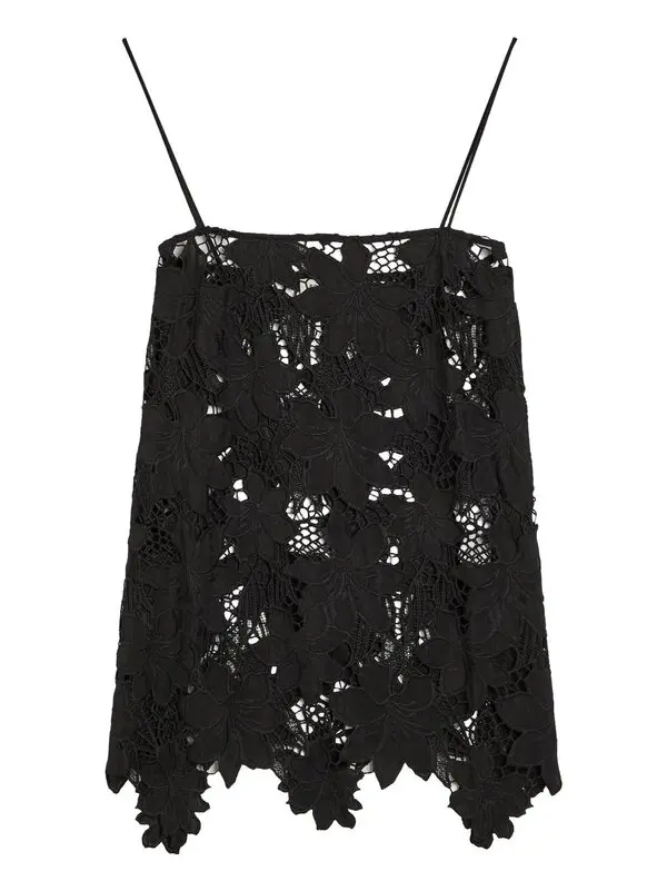 SOLAQUA Camilla Embroidered Guipure-lace Top - Black