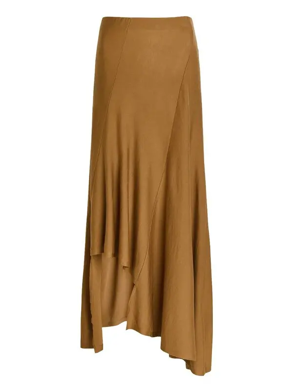 Khaite Miranda Ribbed Asymmetric Wool-blend Midi Skirt - Camel