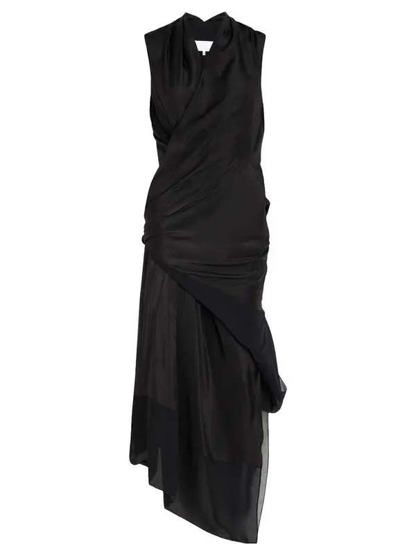 MAISON MARGIELA Gathered Silk Midi Wrap Dress - Black