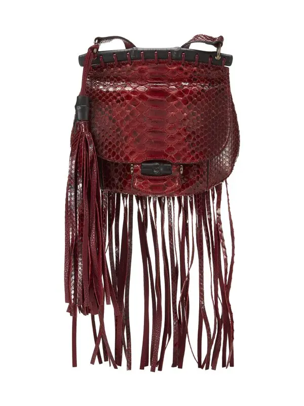 Gucci Python Nouveau Fringe Shoulder Bag - Red
