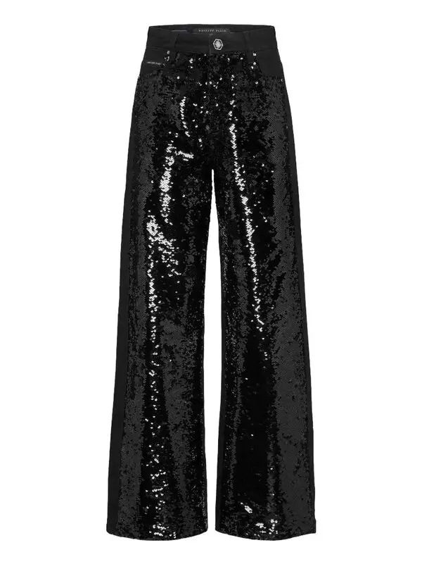 Philipp Plein Wide-leg Sequinned Trousers - Black