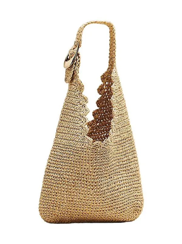 Anthropologie Raffia Slouchy Buckle Bag - Natural