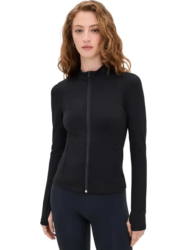 Set Sporty Zip-up Mock Neck Long Sleeve Activewear Top - Onyx