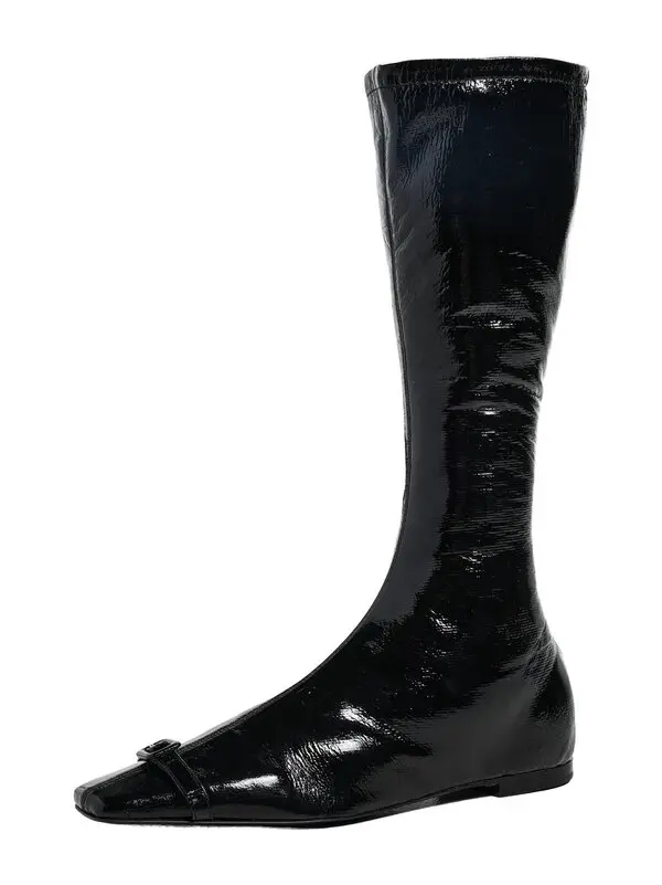 COURREGES Flat Buckle Vinyl Boots - Black