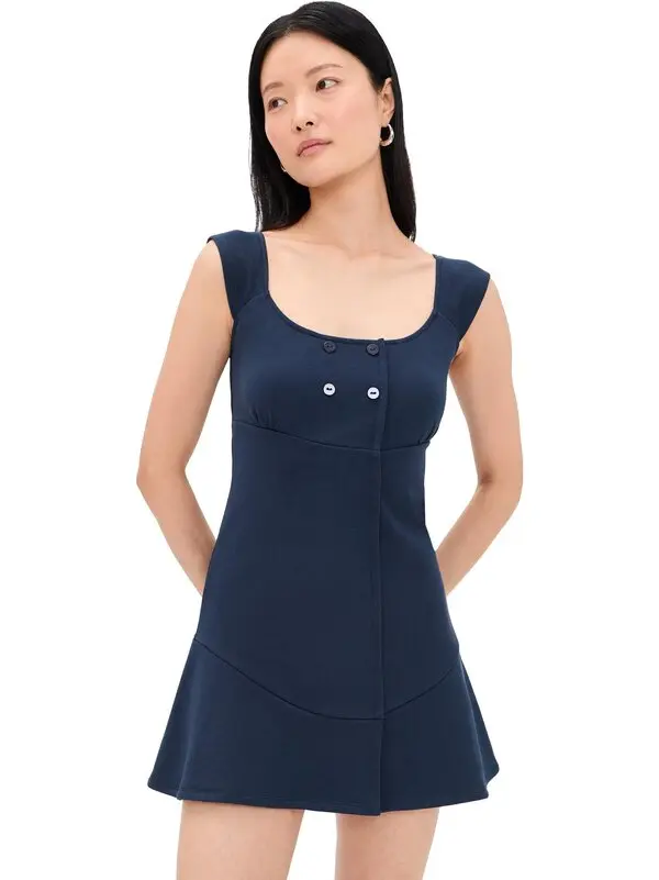 PEACHY DEN Joni Button Mini Dress - Navy