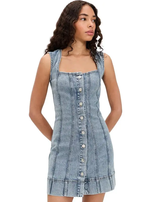 Good American Denim Mini Button Front Dress - Indigo1104
