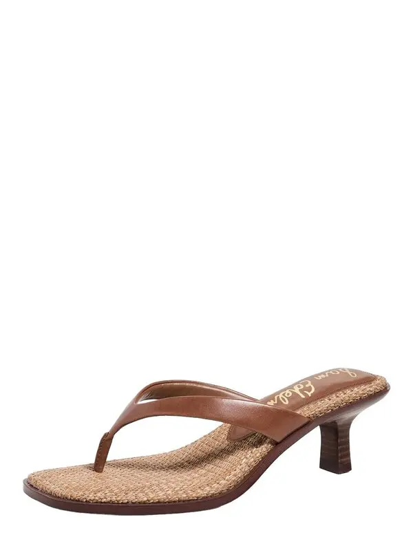Sam Edelman Dollie Thong Sandals With Raffia Footbed - Rich Cognac