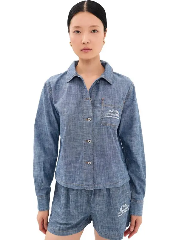 Off-White Chambray Denim Pajama Shirt - Dark Blue