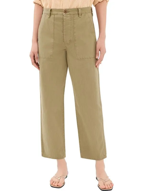 NILI LOTAN Earl Herringbone Cotton Trousers - French Khaki