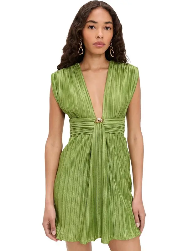 SABINA MUSAYEV Darrelle Pleated Paisley Print V-neck Mini Dress - Tropical Green