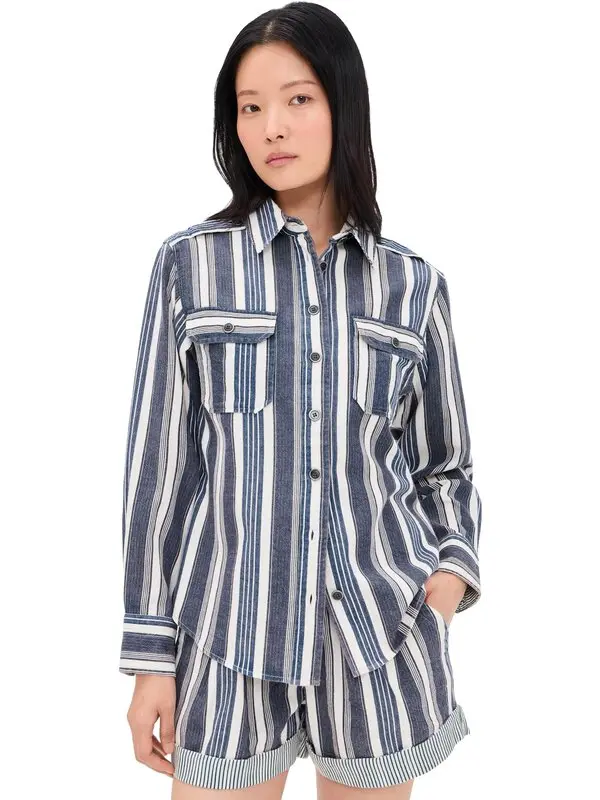 Isabel Marant Gelva Striped Cotton Shirt - Ecru/blue